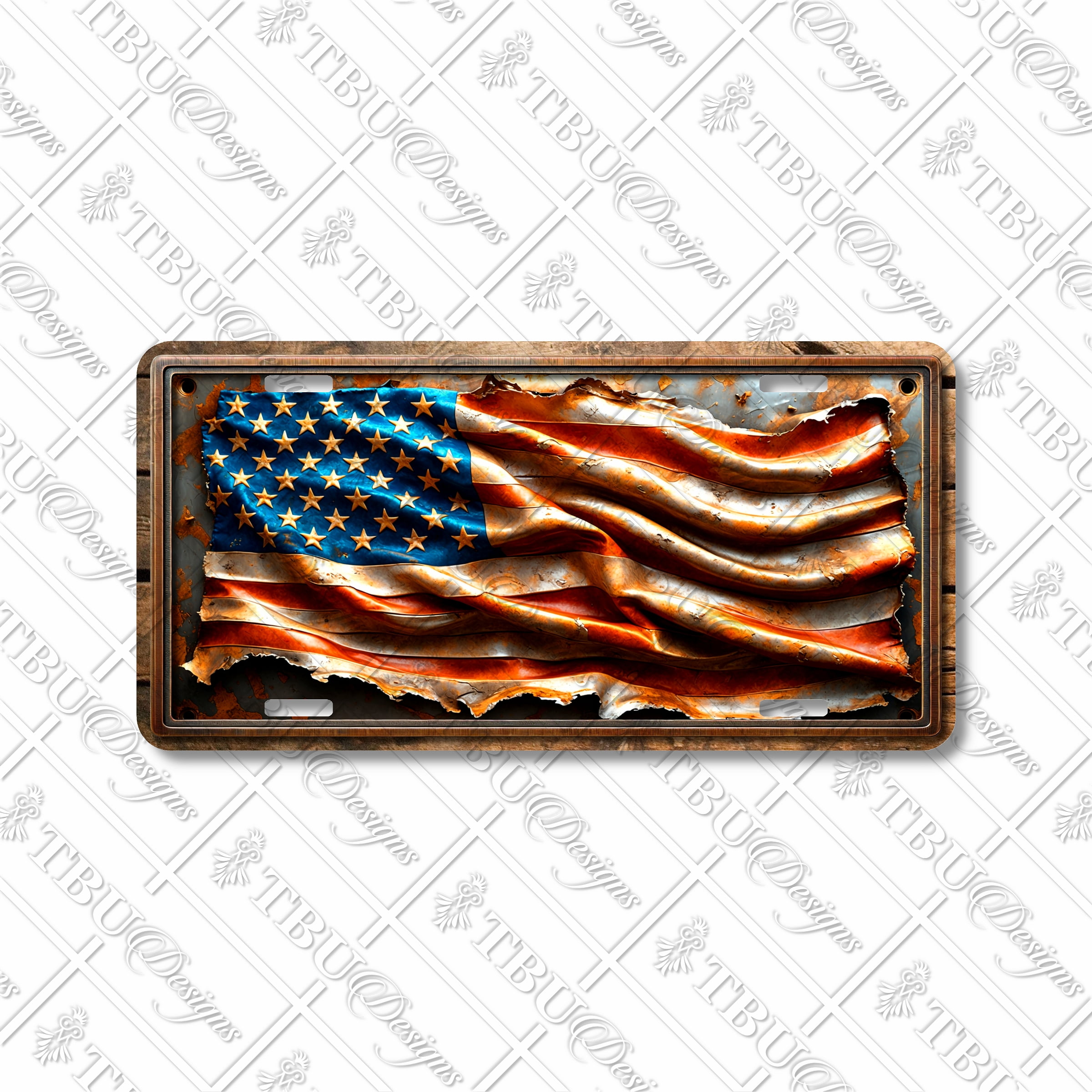 Rustic American Flag Aluminum License Plate with Sublimation Print for ...