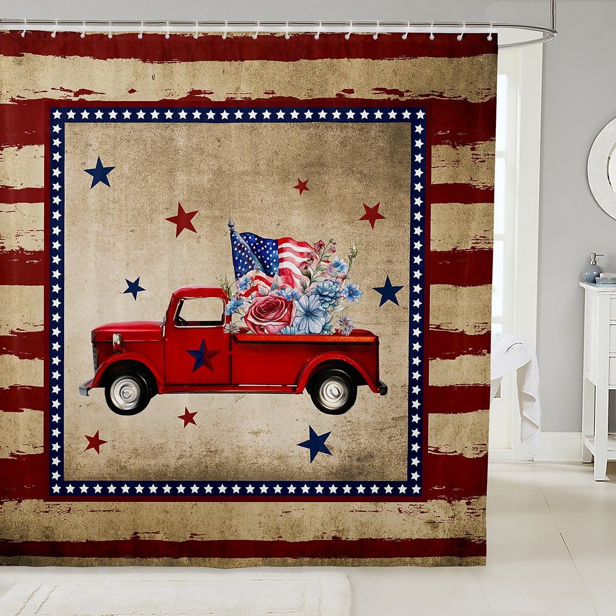 Rustic American Flag Bathroom Shower Curtain Sets Democratic Freedom ...