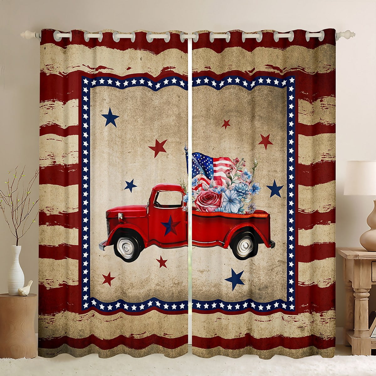 Rustic American Flag Blackout Curtains Democratic Freedom American ...