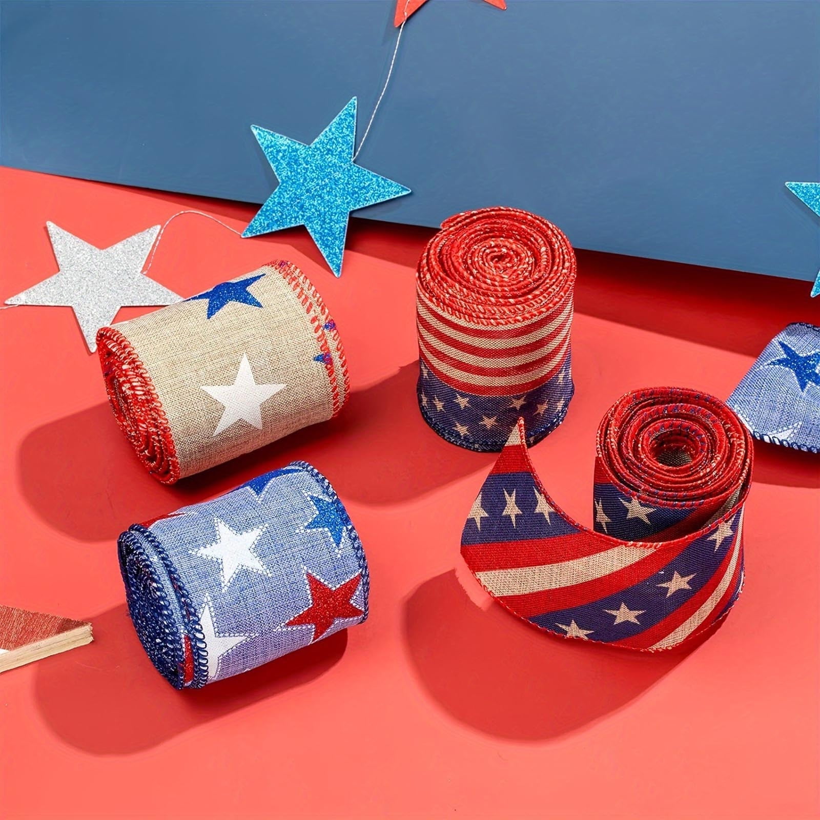 Rustic American Flag Patriotic Ribbon, USA Wired Ribbon for Wreaths ...