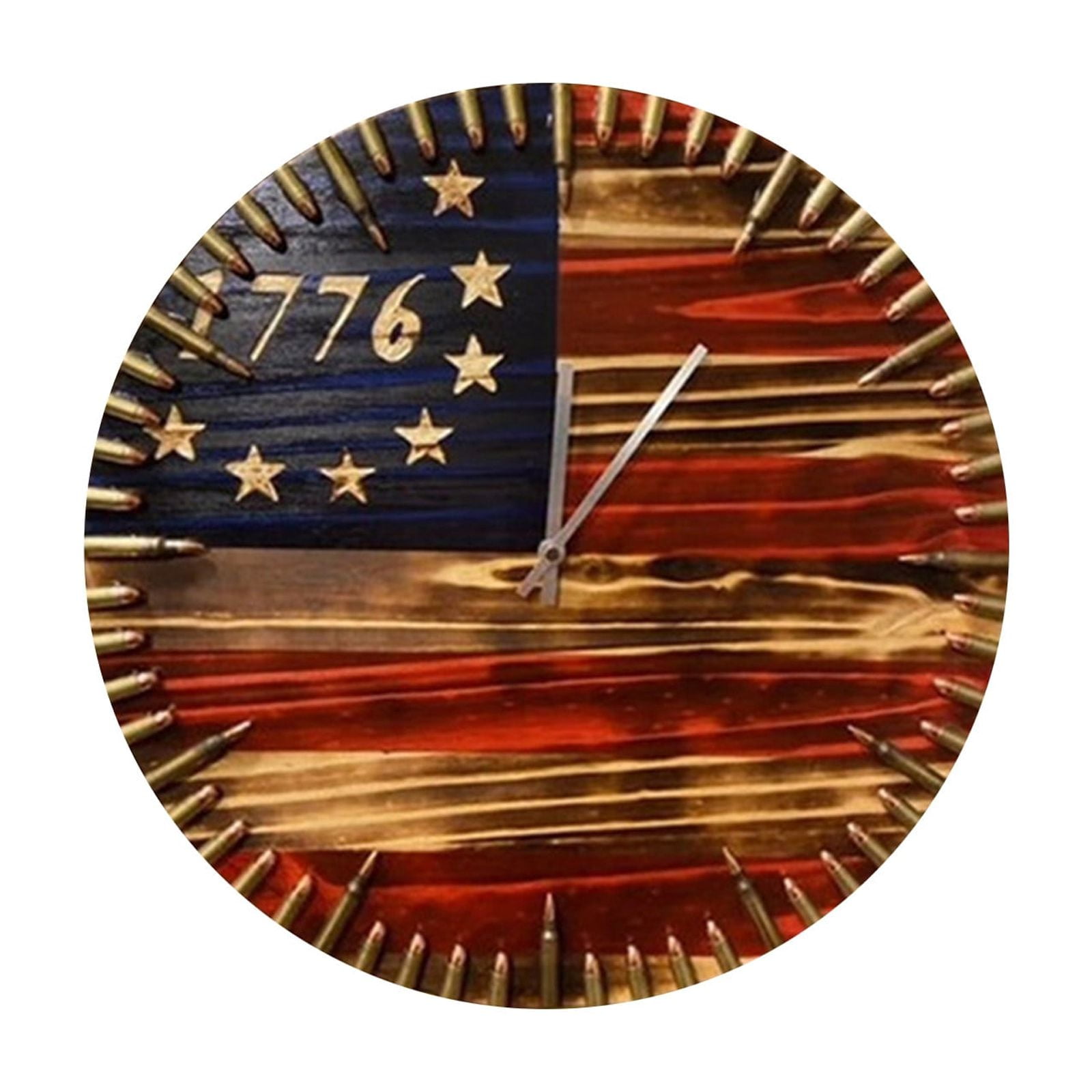 Rustic American Flag Wall Clock Handcrafted Wooden Decor with Patriotic ...
