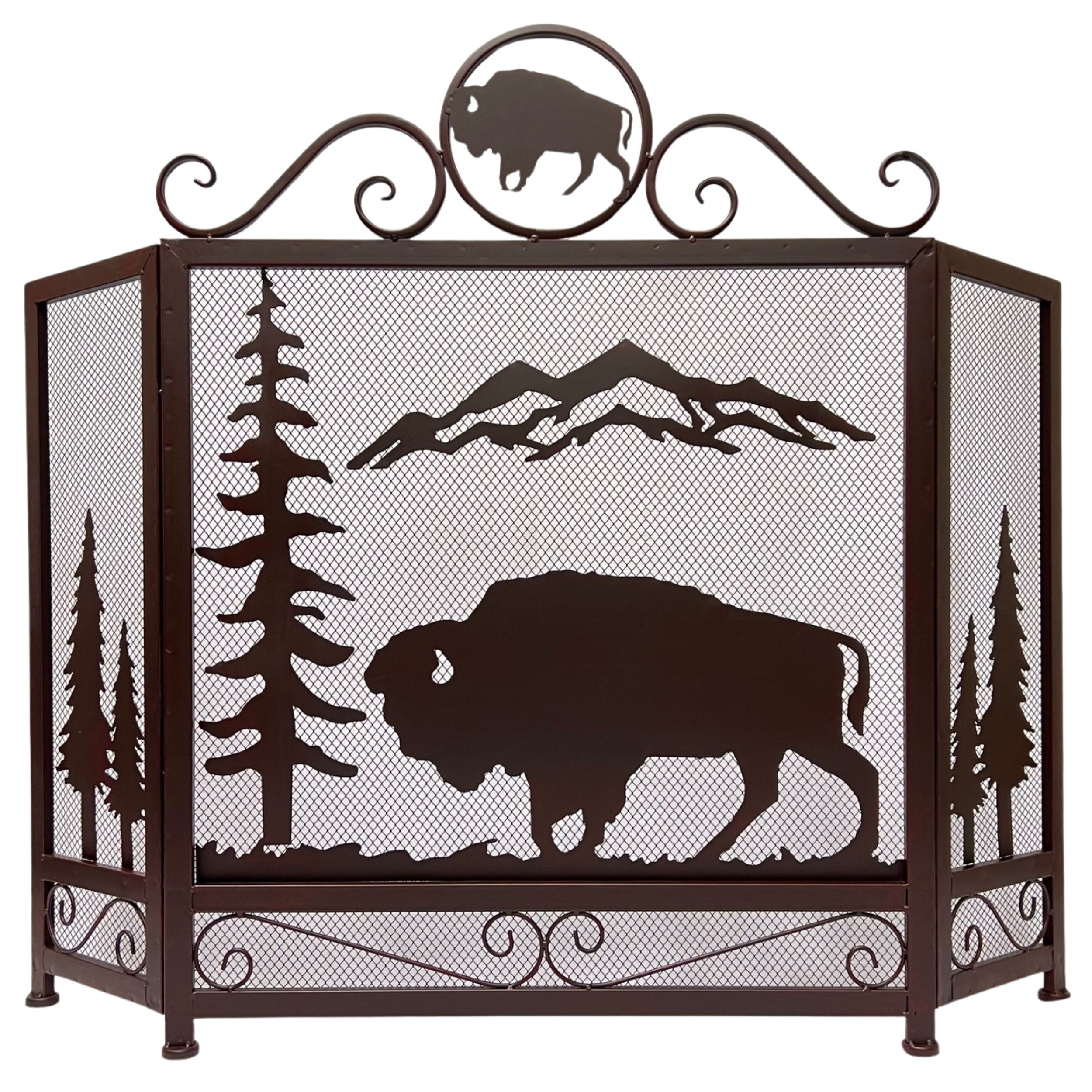 Rustic American Icon Majestic Bison Buffalo 3 Panel Fireplace Screen ...