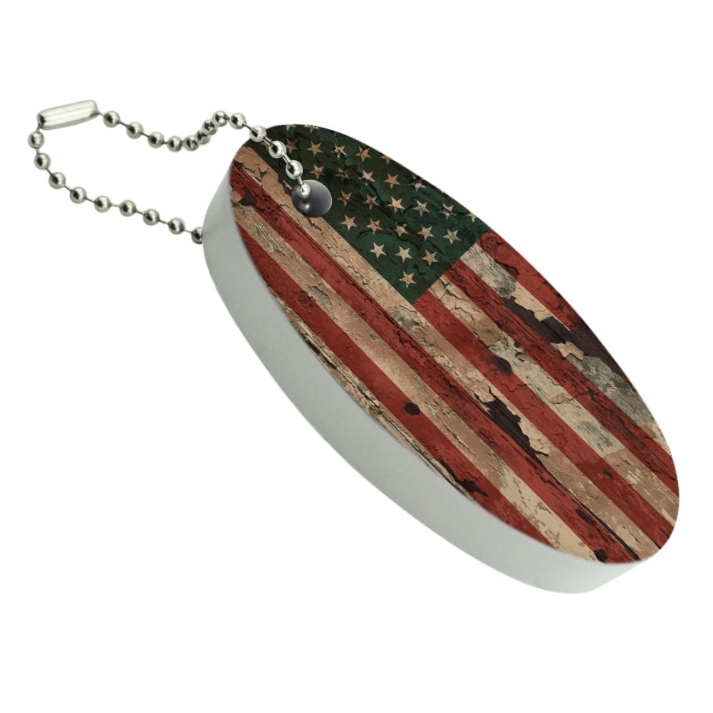 Rustic American USA Flag Distressed Floating Keychain Oval Foam Fishing ...