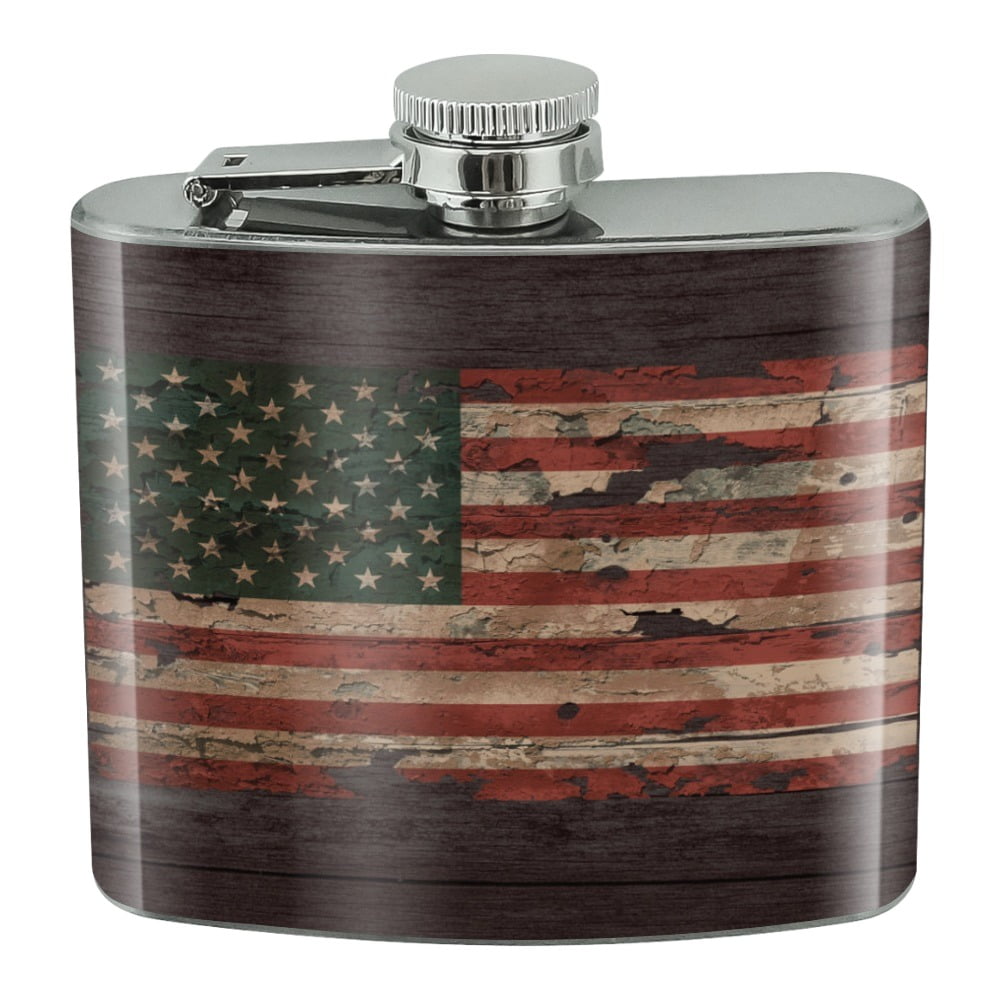 Rustic American USA Flag Distressed Stainless Steel 5oz Hip Drink ...