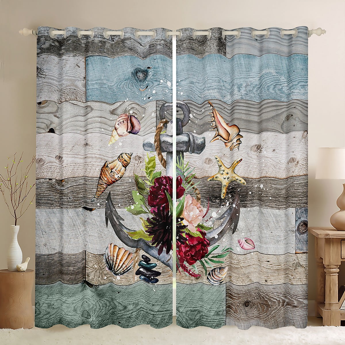 Rustic Anchor Curtains,Nautical Anchor Blackout Curtains,Hawaii Ocean ...