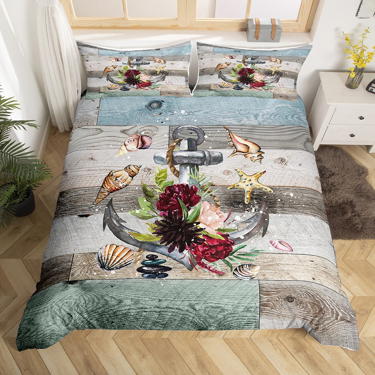 Rustic Anchor Duvet Cover for Kids Boys Girls,Nautical Anchor Bedding ...