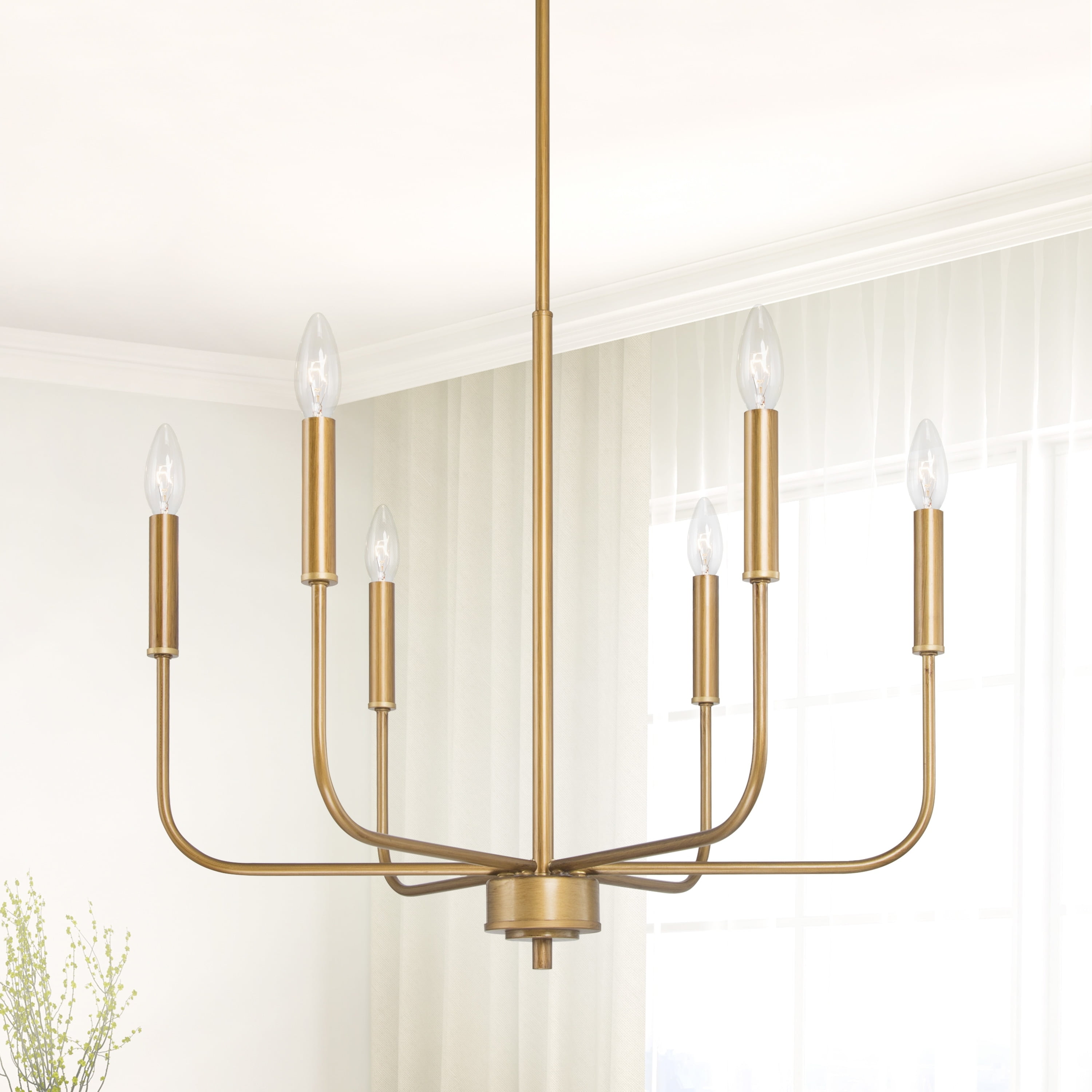 Rustic Brushed Brass Chandelier 6-light Metal Candle Pendant for Dining ...