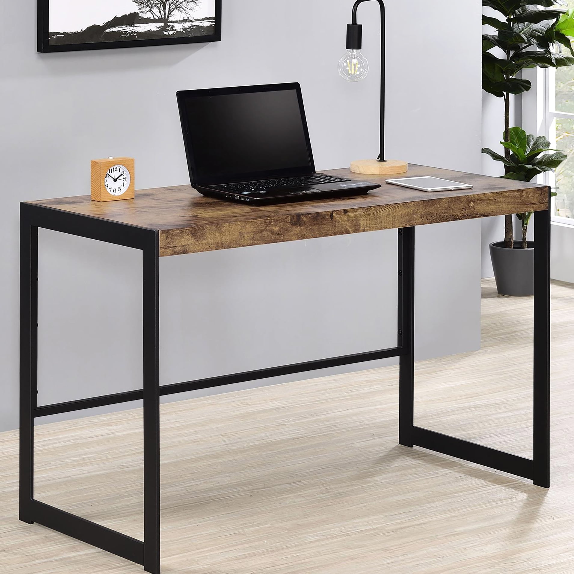 Rustic Antique Nutmeg Desk With Gunmetal Trim - Improves Productivity ...