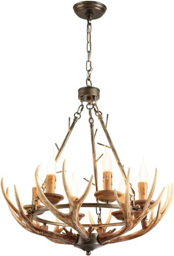 Rustic Antler Chandelier, 110V Vintage Deer Horn Resin Chandelier with ...