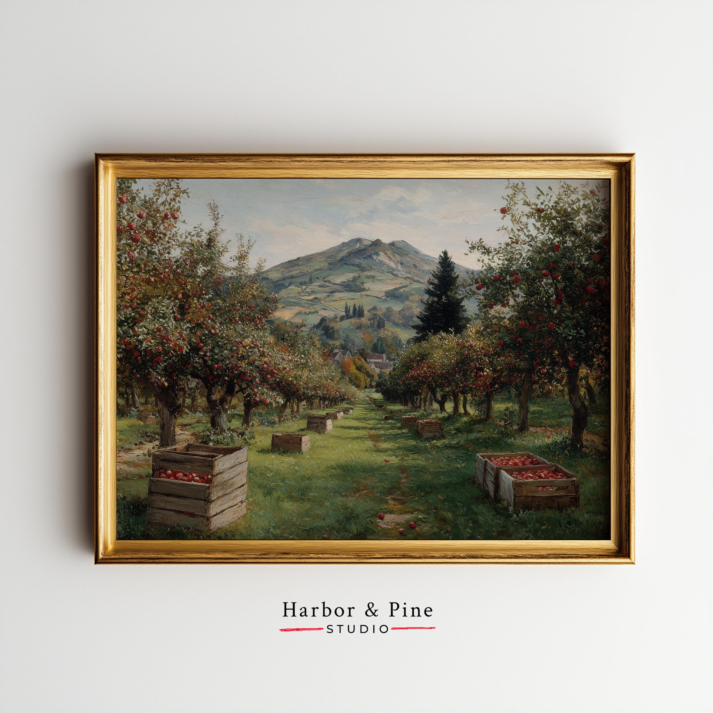 Rustic Apple Orchard Printable Art - Cozy Autumn Farmhouse Landscape ...