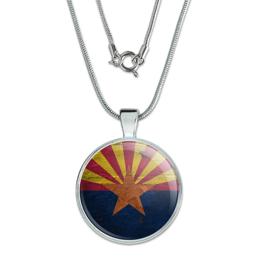 Rustic Arizona State Flag Distressed USA 1" Pendant with Sterling ...