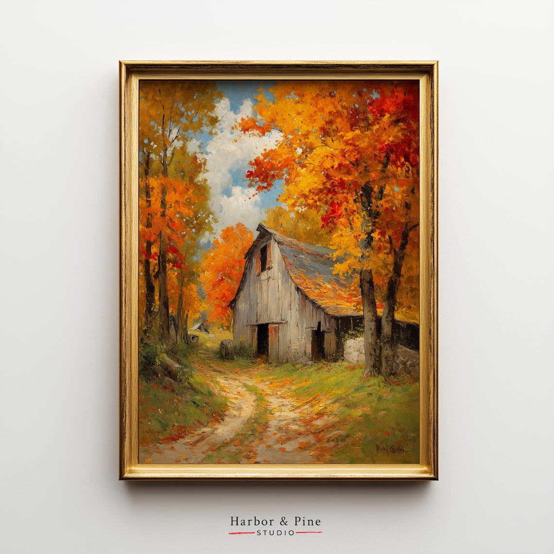 Rustic Autumn Barn Landscape Vintage Fall Scene, Unframed Paper Poster ...