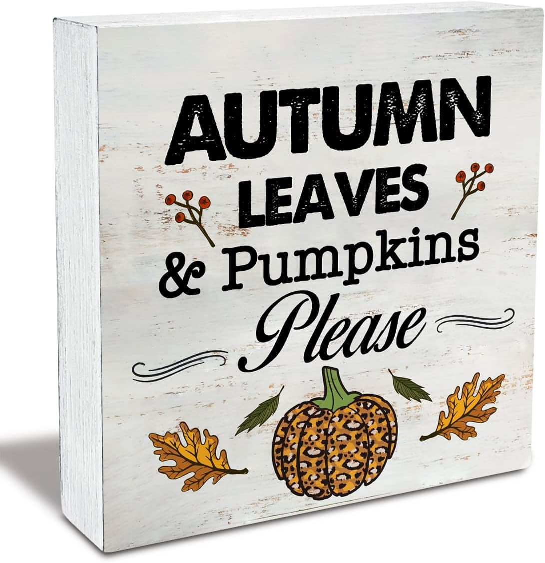 Rustic Autumn Leaves & Pumpkins Please Wood Box Sign Fall Pumpkin ...