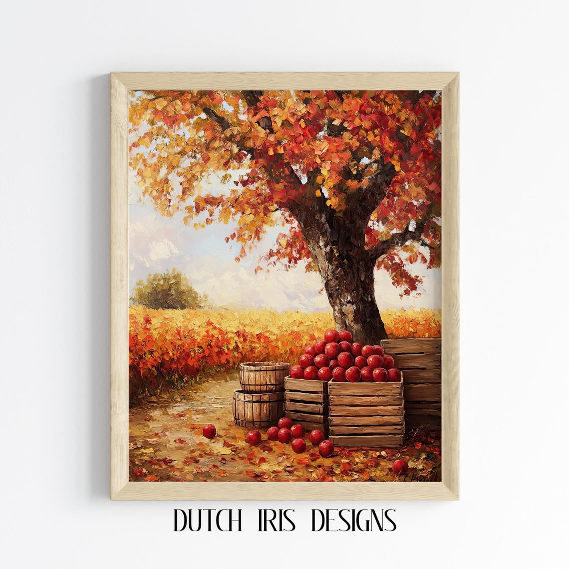 Rustic Autumn Orchard Landscape, Fall Wall Art, Apple Baskets And ...
