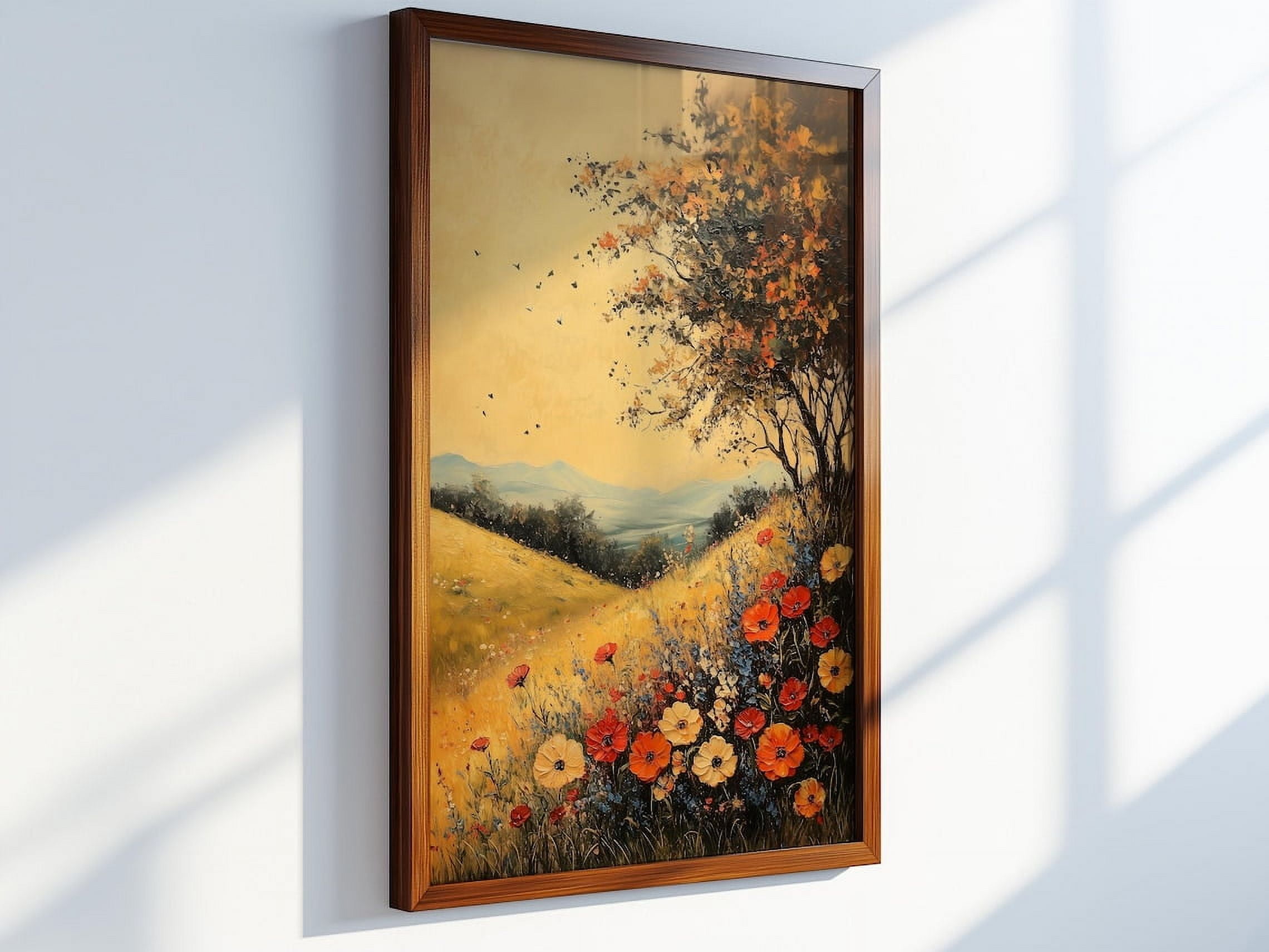 Rustic Autumn Wildflower Print, Cottagecore Landscape Wall Art, Vintage ...