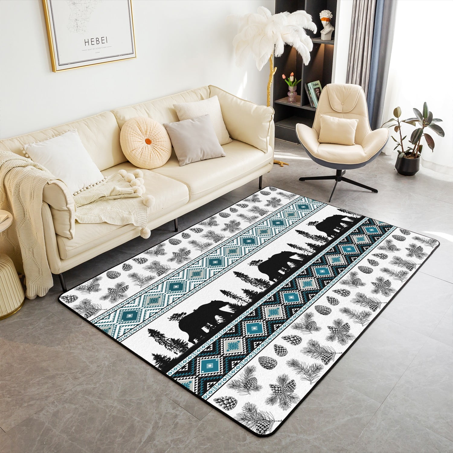 Rustic Aztec Area Rug 5x7 for Bedside Living Room Playroom, Boho Tribal ...