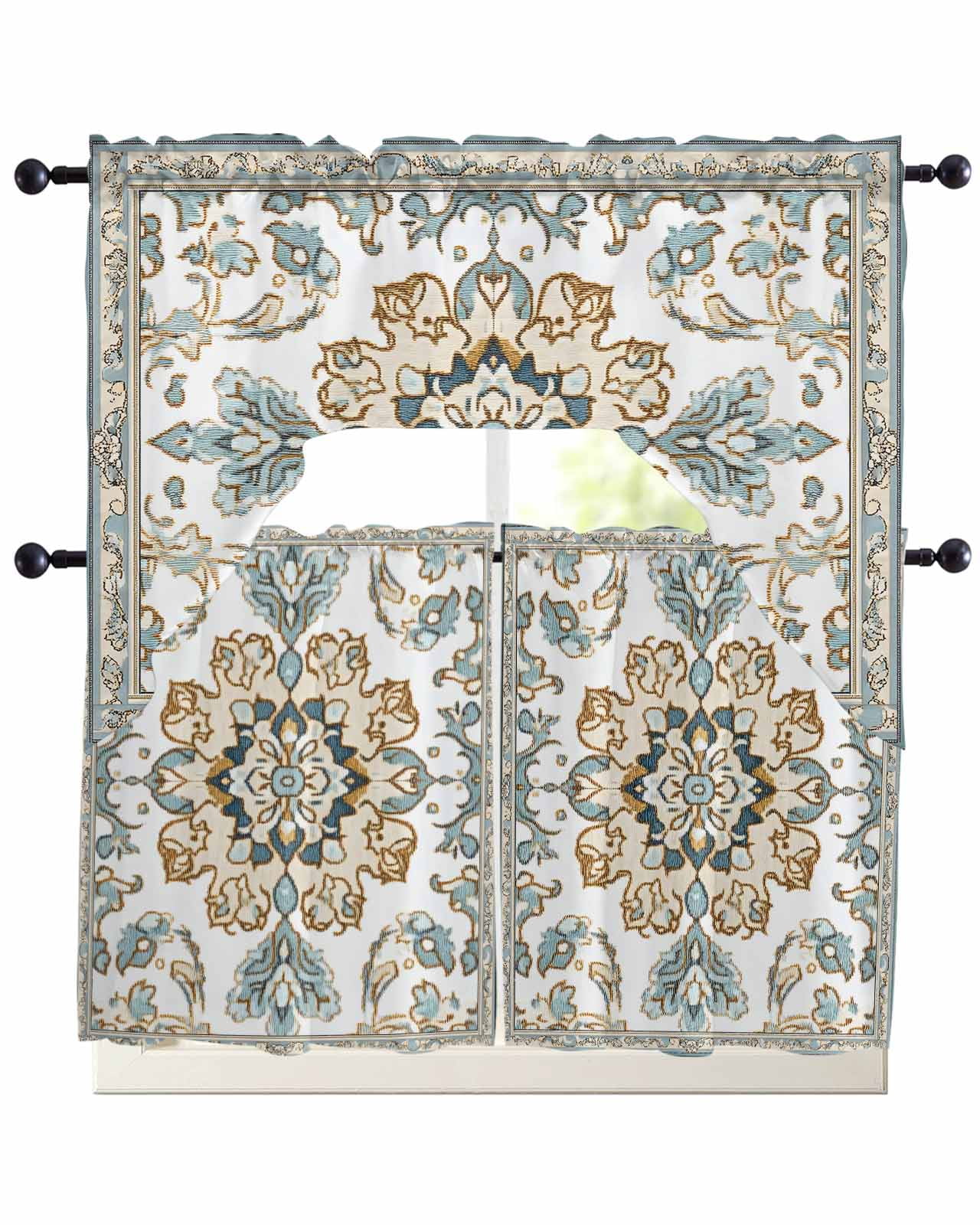 Rustic Aztec Kitchen Curtains Sets 24 Inch Length with Valance ...