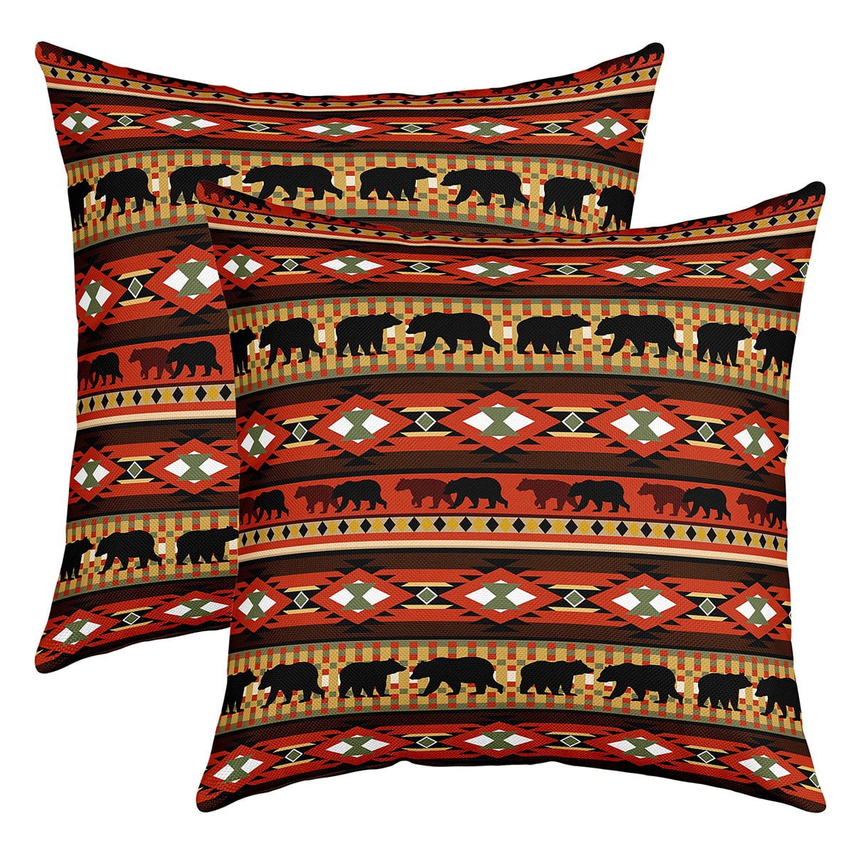 Rustic Aztec Pillow Covers 18x18 Inch Set of 2 Farmhouse Bear Throw ...