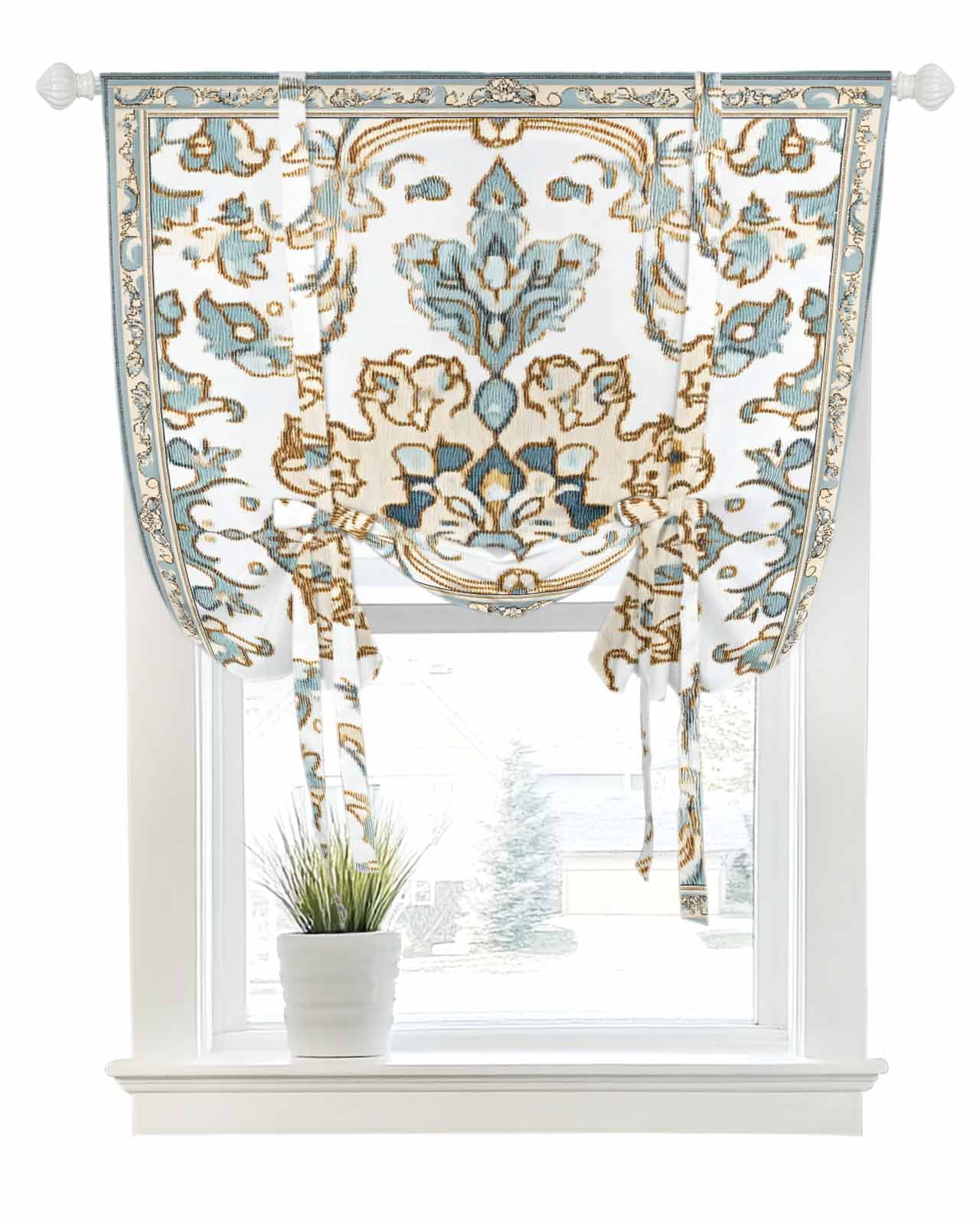 Rustic Aztec Tie Up Curtains for Window, Thermal Insulated Balloon Shade Adjustable Rod Pocket ...