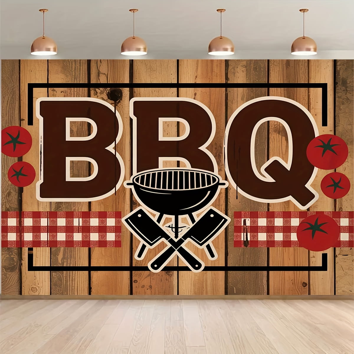 Rustic BBQ Backdrop Summer Red and White Checkered Barbecue Birthday ...