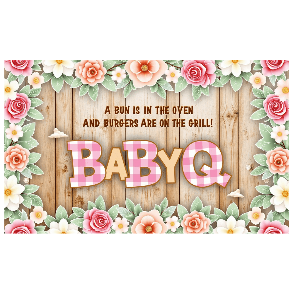 Rustic Baby Shower Banner Floral Design BaByQ Wooden Background for ...