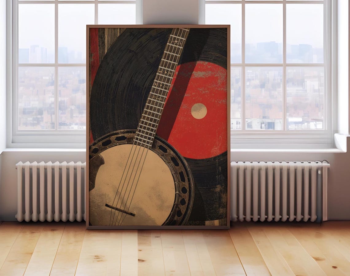 Rustic Banjo Poster, Vintage Folk Music Poster, Americana Vinyl Record ...