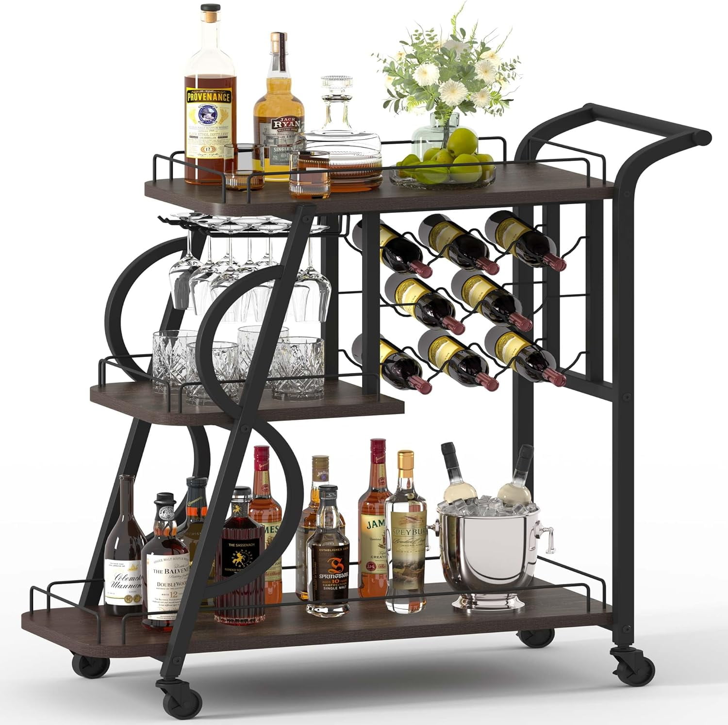 Rustic Bar Cart, 3 Tier Rolling Bar Carts for The Home, Industrial Home ...