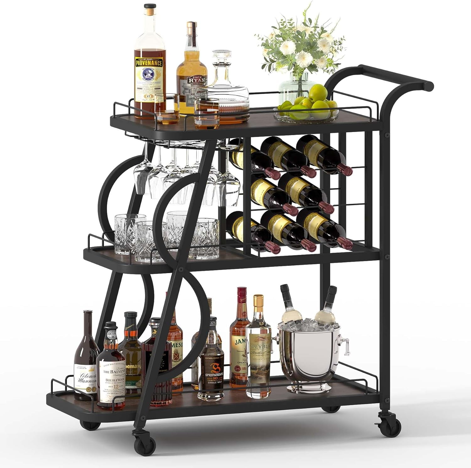 Rustic Bar Cart for The Home, Home Bar Serving Cart, Metal Wood Liquor ...