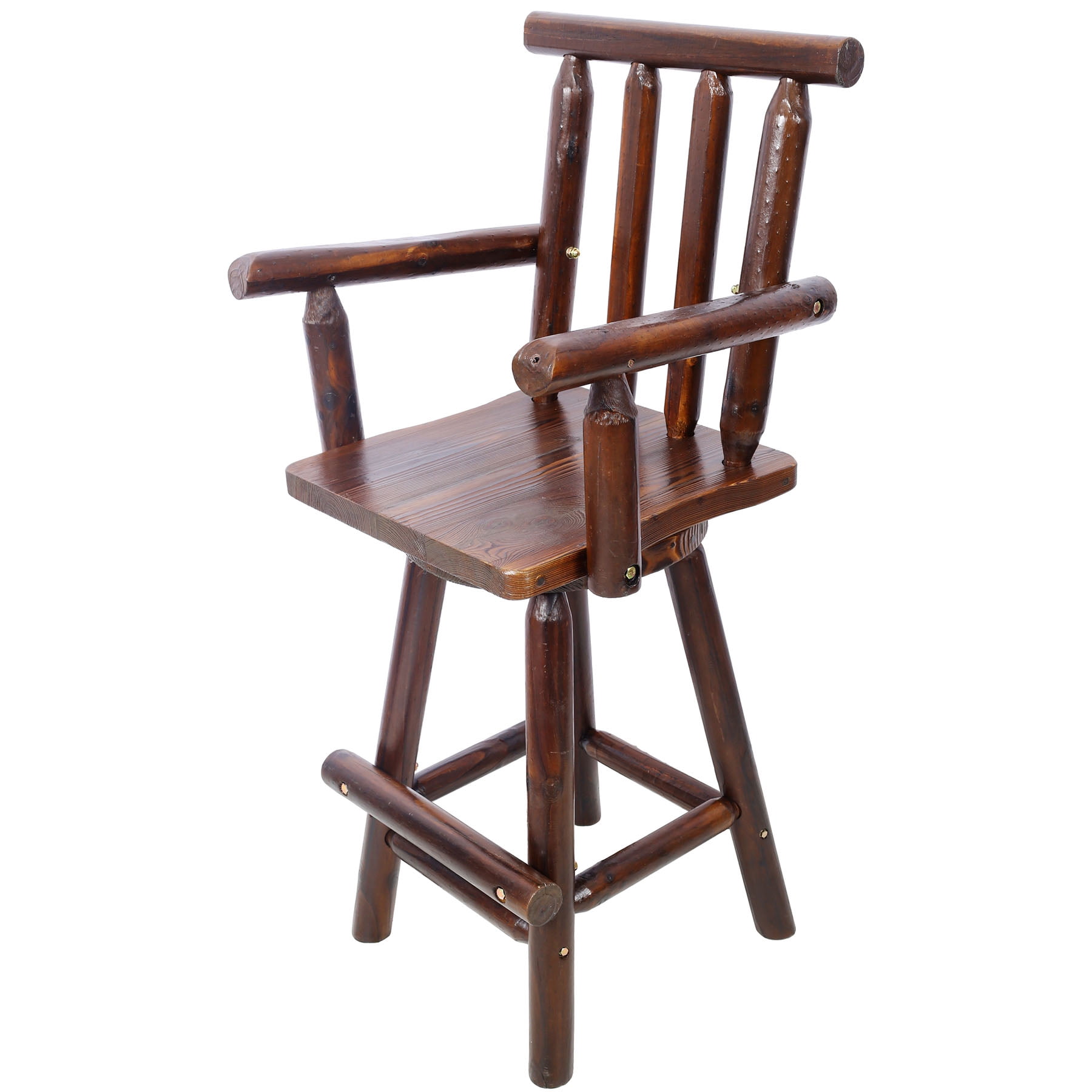 Rustic Bar Stool with Decorative Star Backrest in Brown Fir Wood, 29 ...