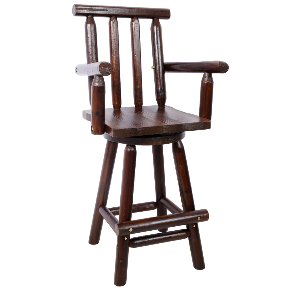 Rustic Bar Stool - Fir Wood Construction, Chair with Footrest,Wide ...