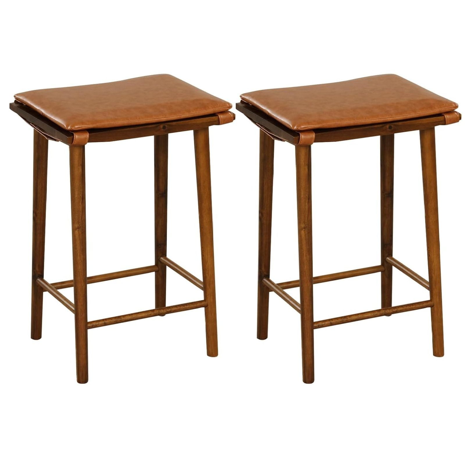Rustic Bar Stools Set of 2, 25.5-inch Height Backless Stool with ...