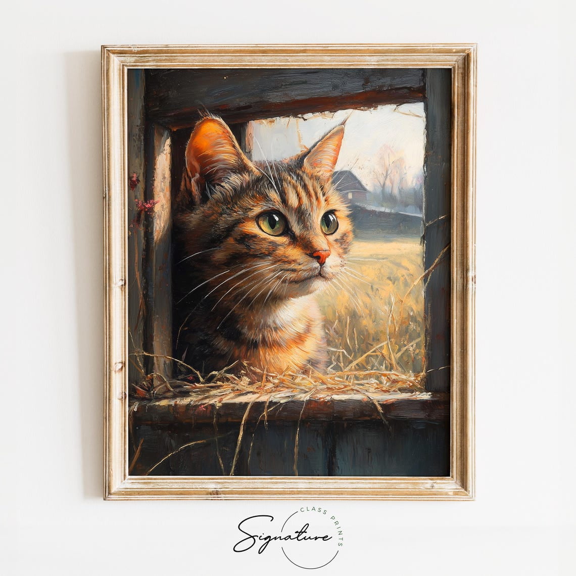 Rustic Barn Cat In Hayloft Window, Charming Animal Art, Vintage Autumn ...