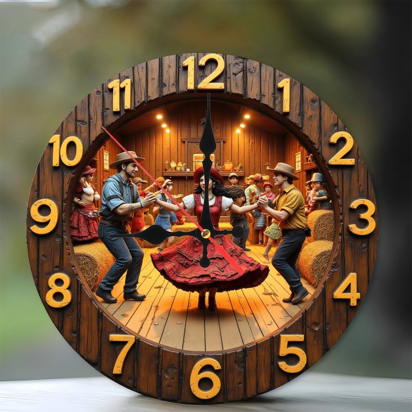 Rustic Barn Dance Couple Clock Wall Decor 10-Inch Silent Wooden Wall ...
