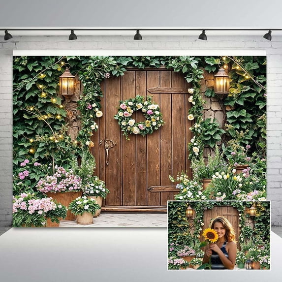 Rustic Barn Door Backdrop Spring Green Leaves Wedding Photography ...