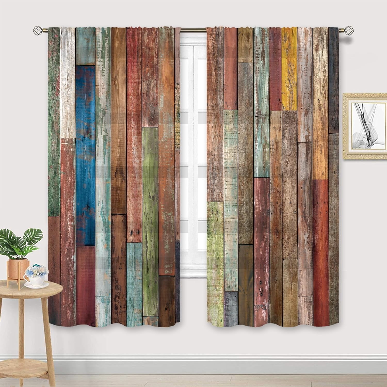 Rustic Barn Door Curtains 41Wx62L Inch Fabric Rod Pocket Multicolor ...