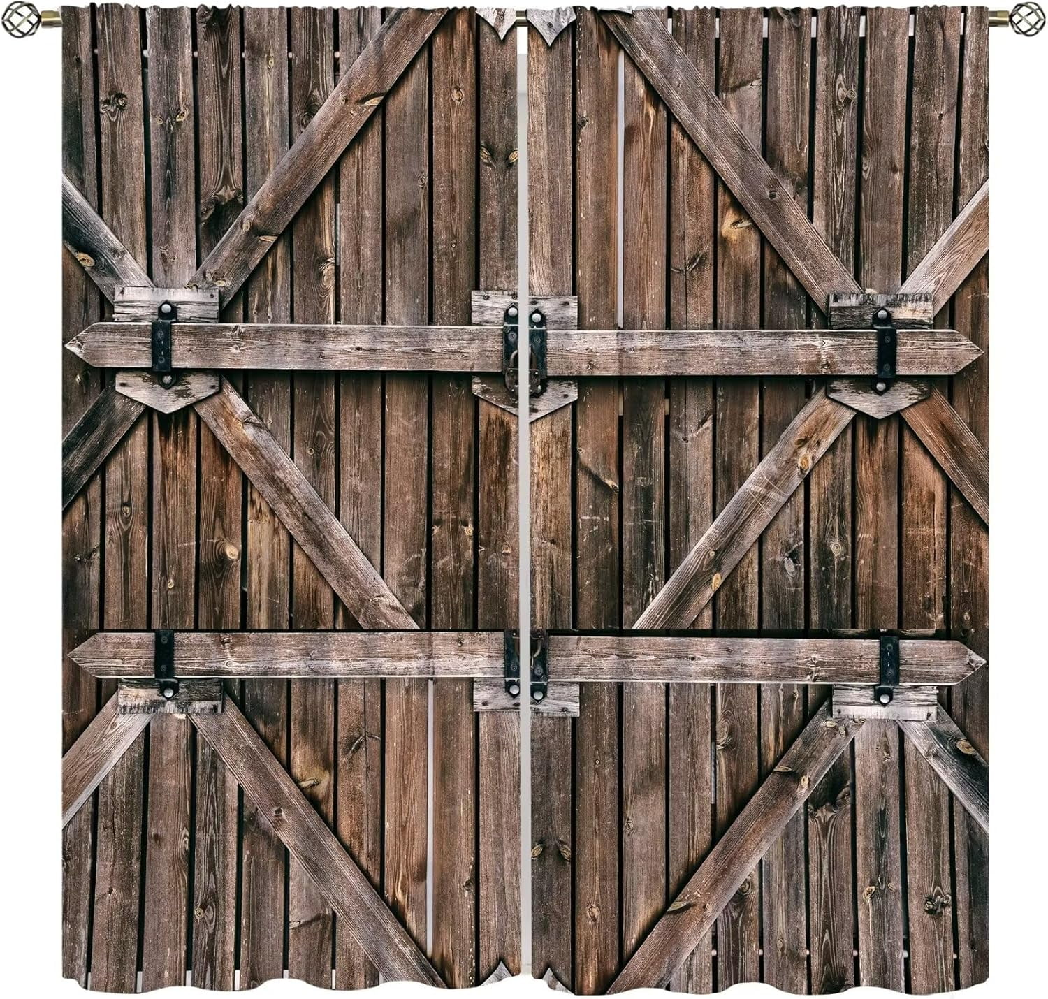 Rustic Barn Door Curtains - Farmhouse Wooden Garage Door Pattern ...