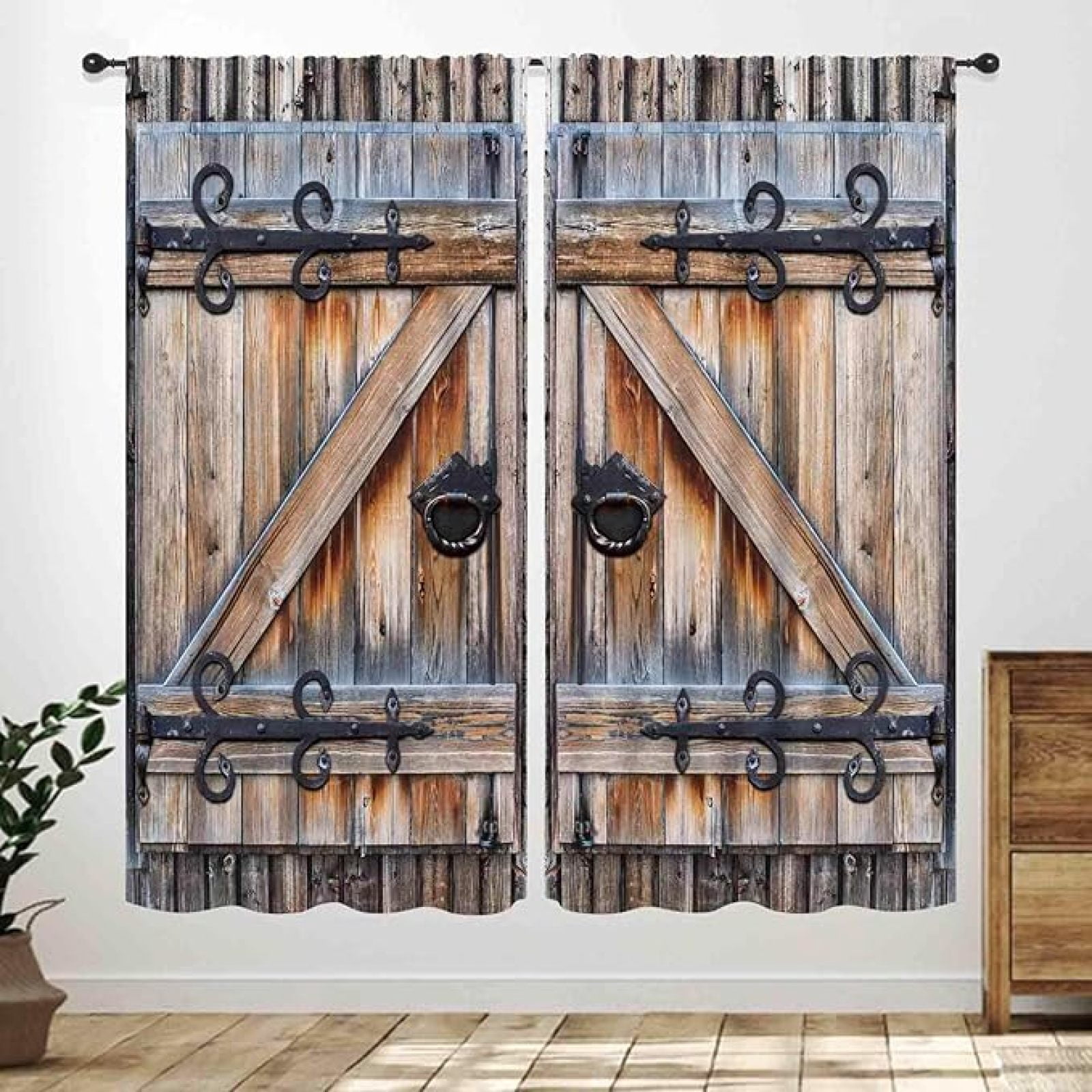 Rustic Barn Door Curtains, Vintage Wood Board Farmhouse Country Cottage ...