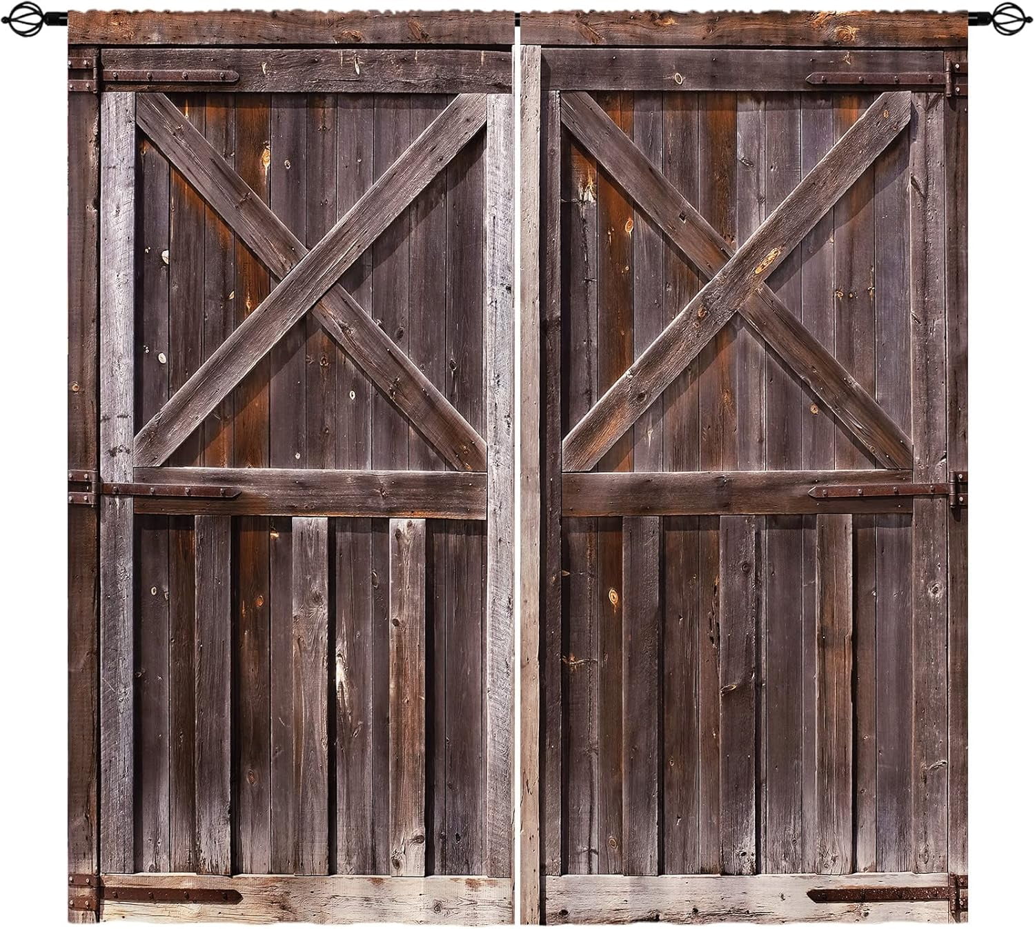 Rustic Barn Door Curtains W52 x L84 Inch Rod Pocket Farm Retro Woods ...