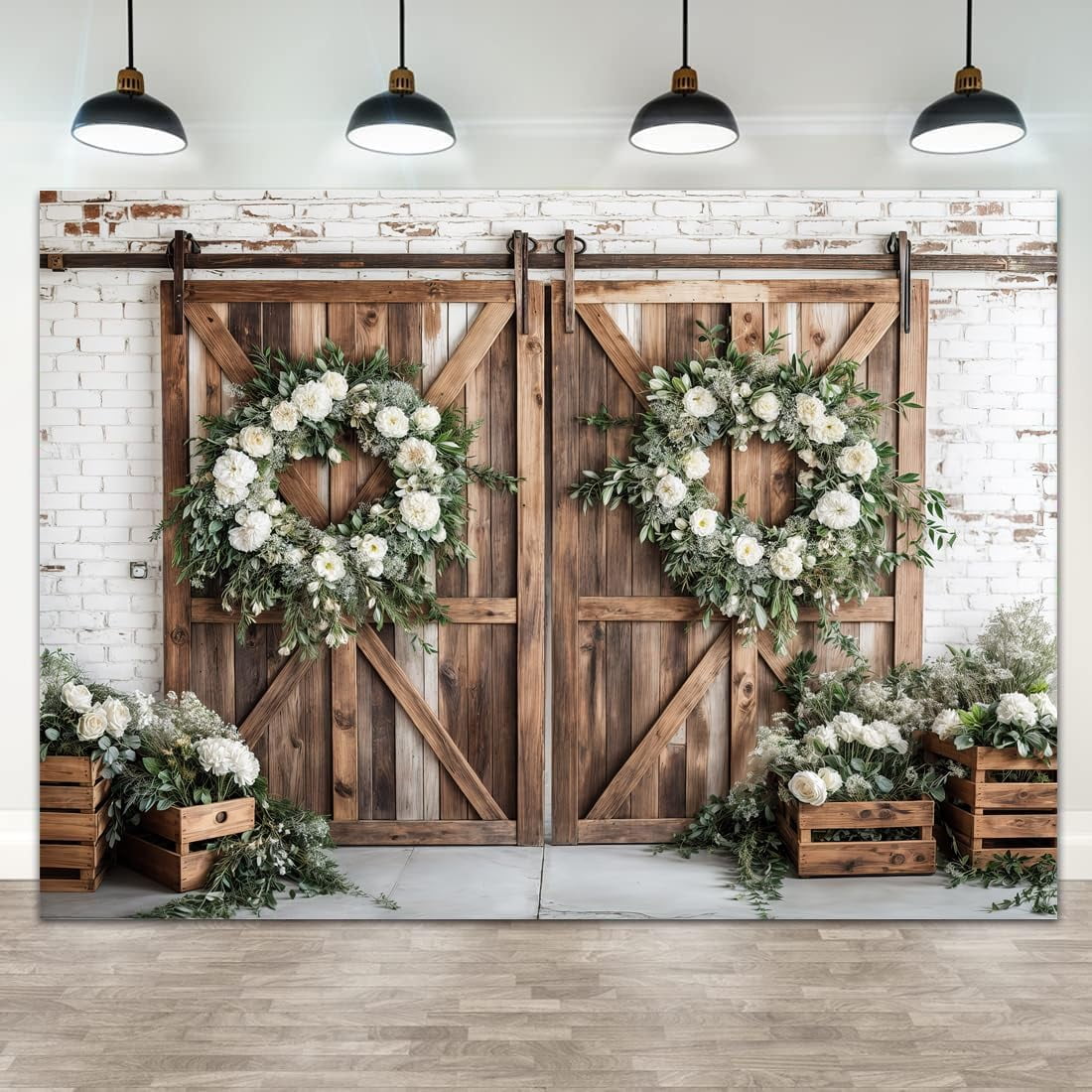 Rustic Barn Door Photography Backdrops, White Flower Wood Brown Barn ...