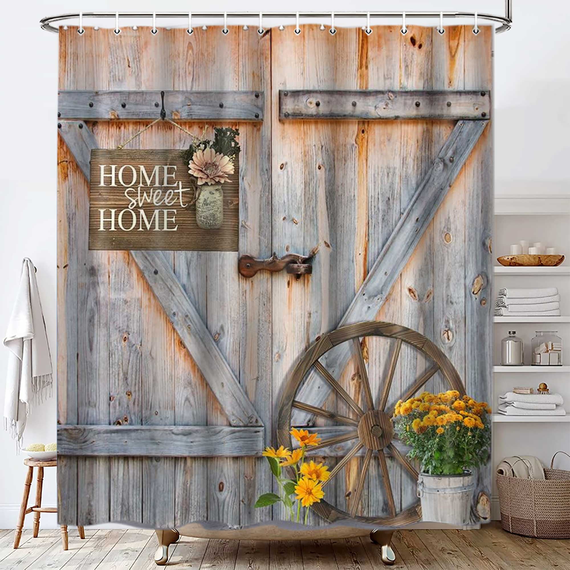 Rustic Barn Door Shower Curtain, Country farm Themed Bathroom Decor ...