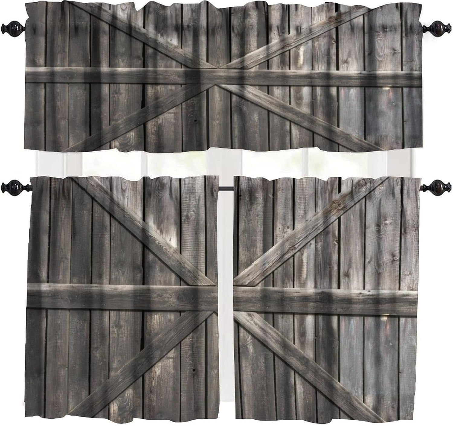 Rustic Barn Door Valance Curtain Farmhouse Vintage Wooden Western Farm ...