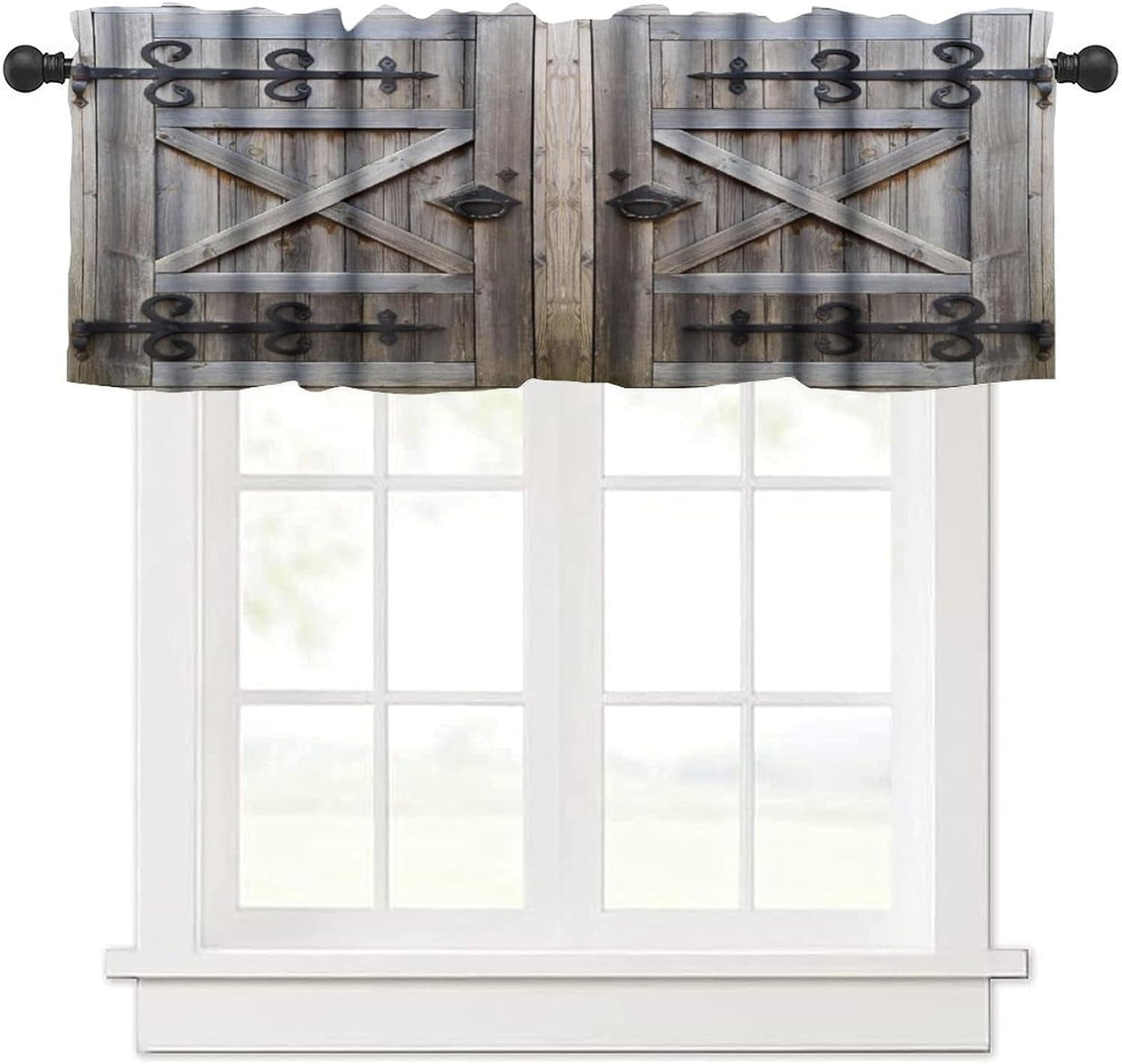 Rustic Barn Door Valance Curtain Vintage Farmhouse Country Wooden Cabin ...