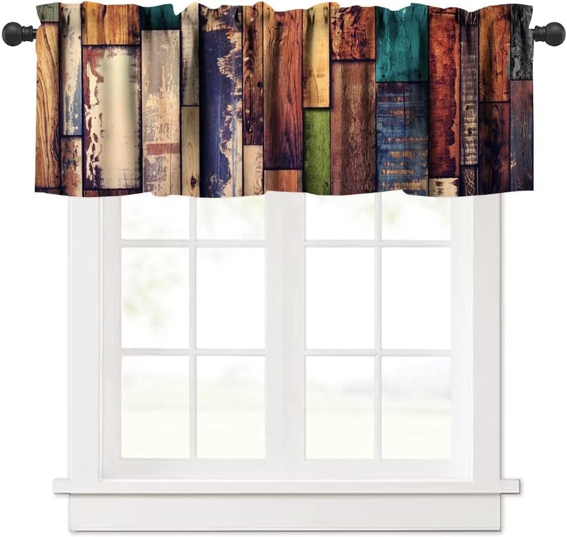 Rustic Barn Door Valance, Rod Pocket Colorful Farmhouse Wooden Board ...