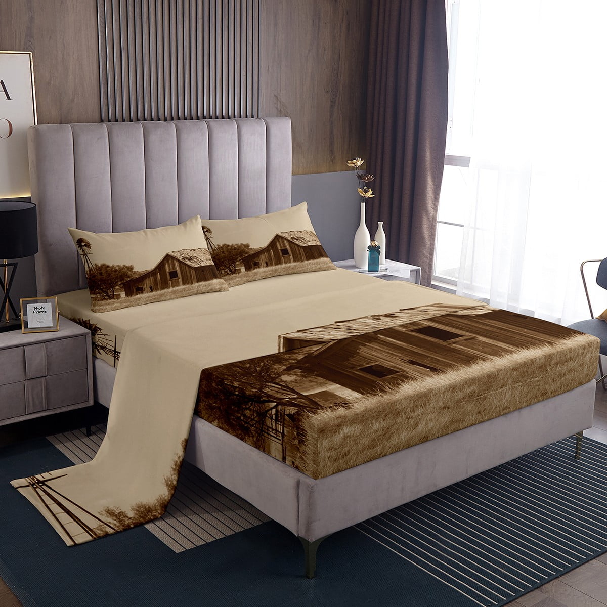 Rustic Barn Farmhouse Sheet Set Full Size,Retro Windmill Sheets for ...