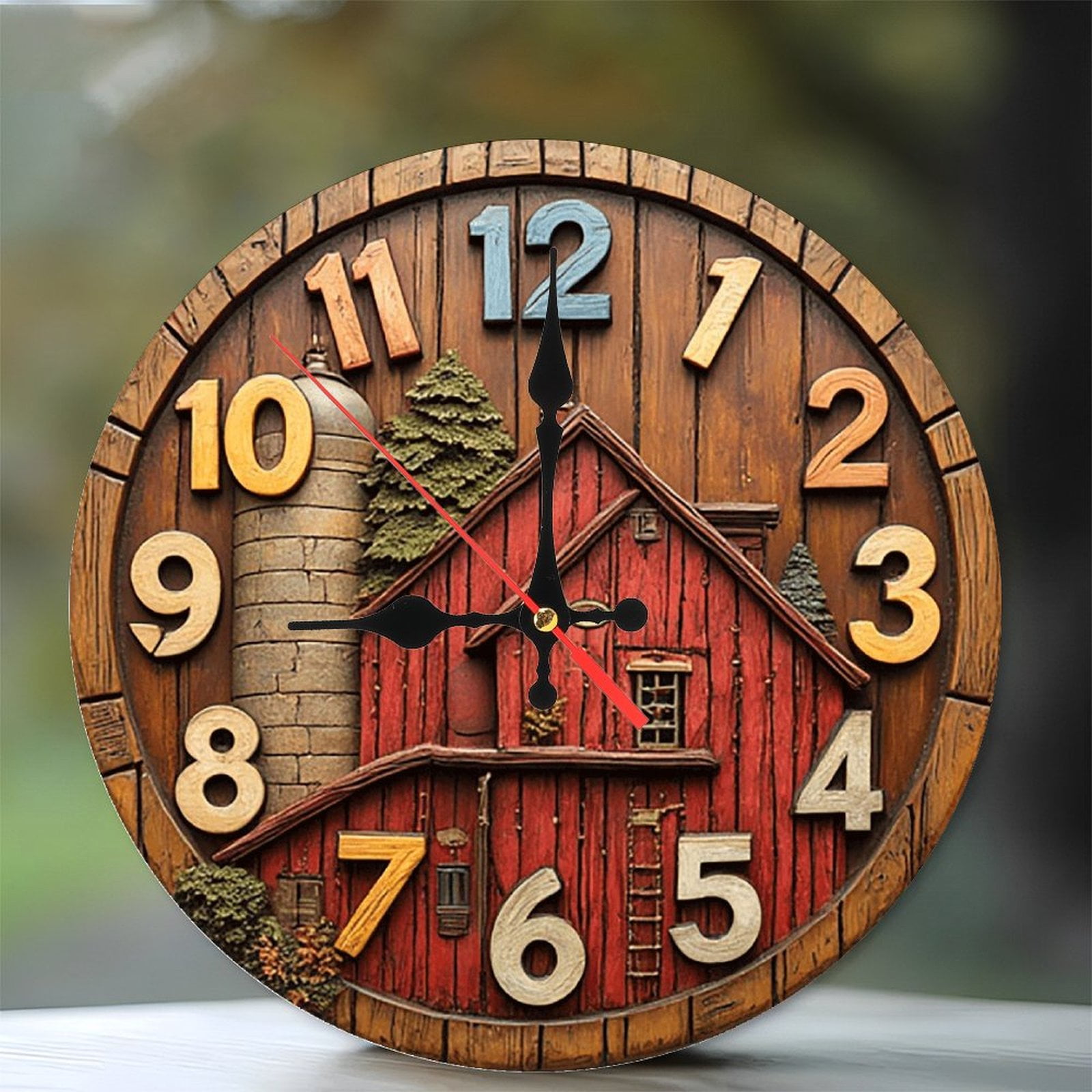 Rustic Barn House Wall Clock Farmhouse Decor 10-Inch Silent Wooden Wall ...