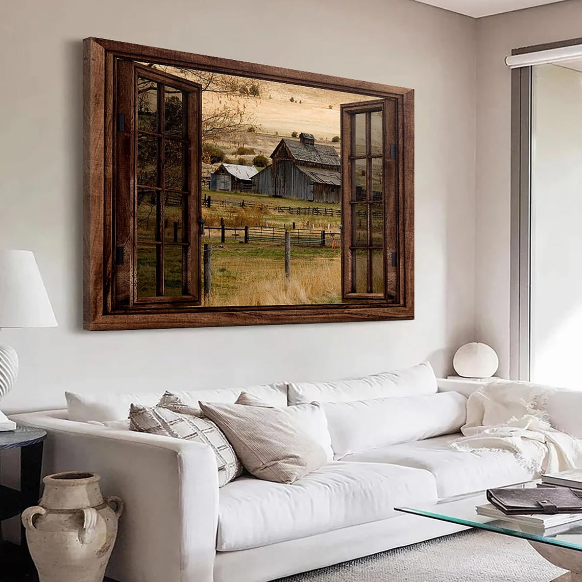 Rustic Barn Landscape Poster Window View Wall Decor Home Decor, 24x36 ...