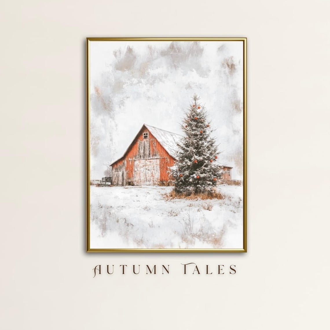 Rustic Barn Poster Wall Art Vintage Orange Winter Farm Print Moody ...