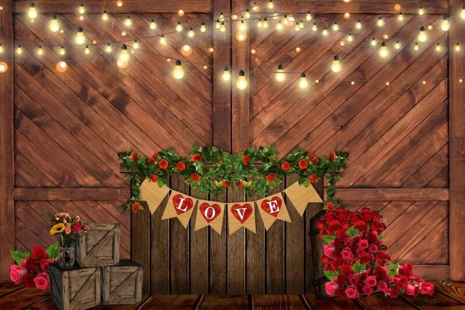 Rustic Barn Rose Flower Photocall Backdrop Valentine's Day Wedding ...