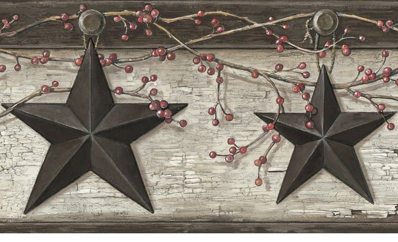 JustBorders, Wallpaper Border, PUR44601b, Rustic Barn Star Ennis Grey ...