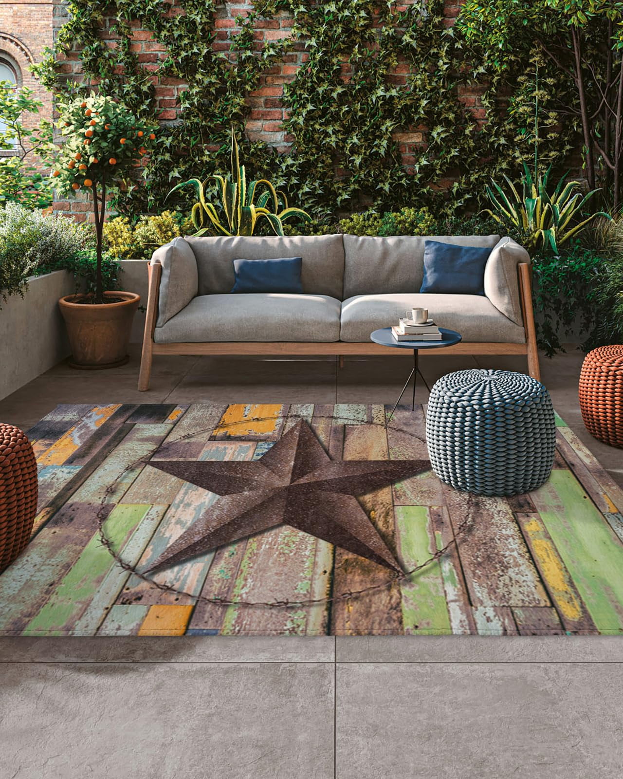 Rustic Barn Star Indoor Outdoor Area Rug 6x9, Outdoor Rug for Patio RV ...